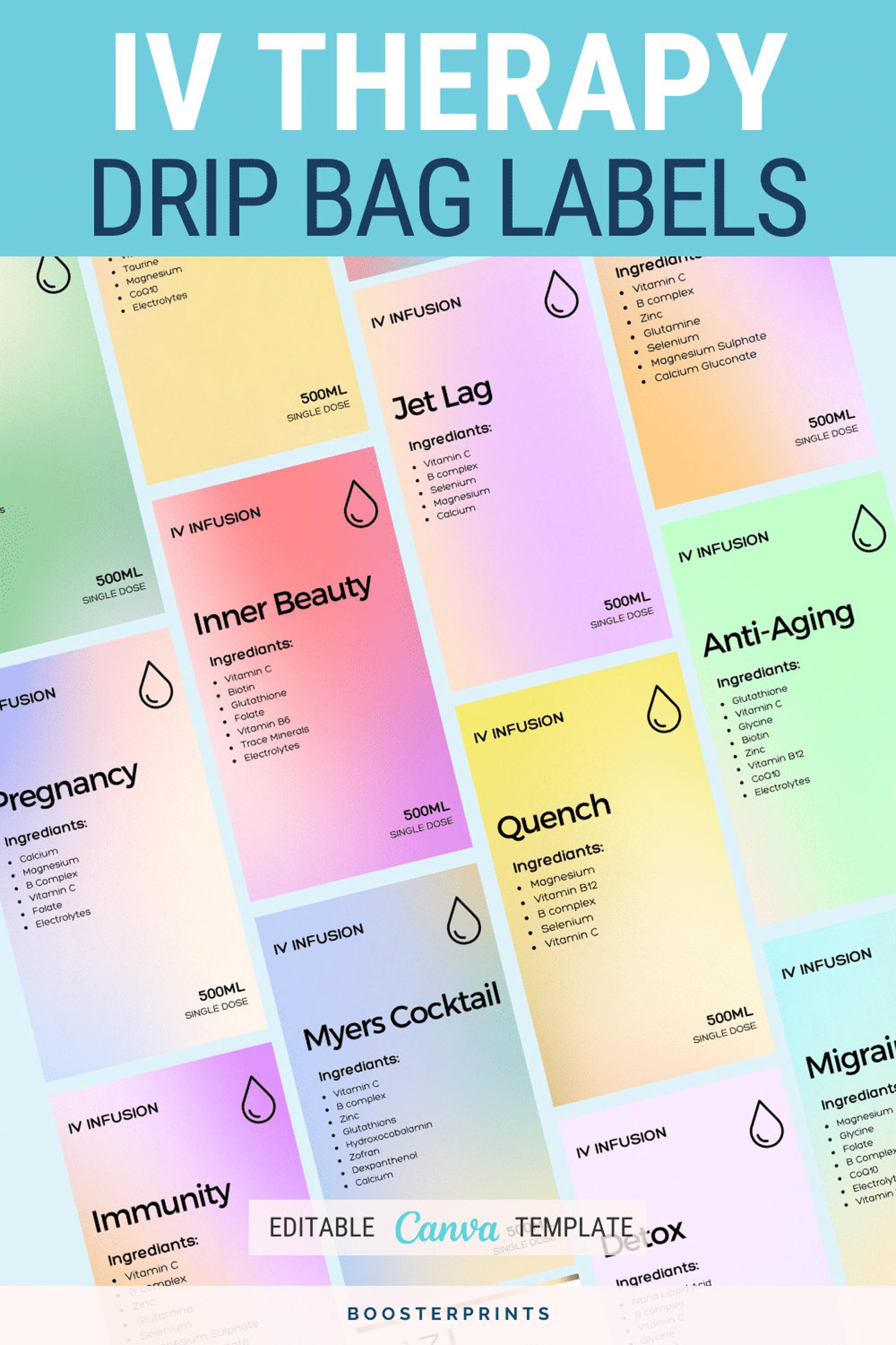 IV Label Template Drip Bag Labels Iv Therapy Template Gradient IV ...