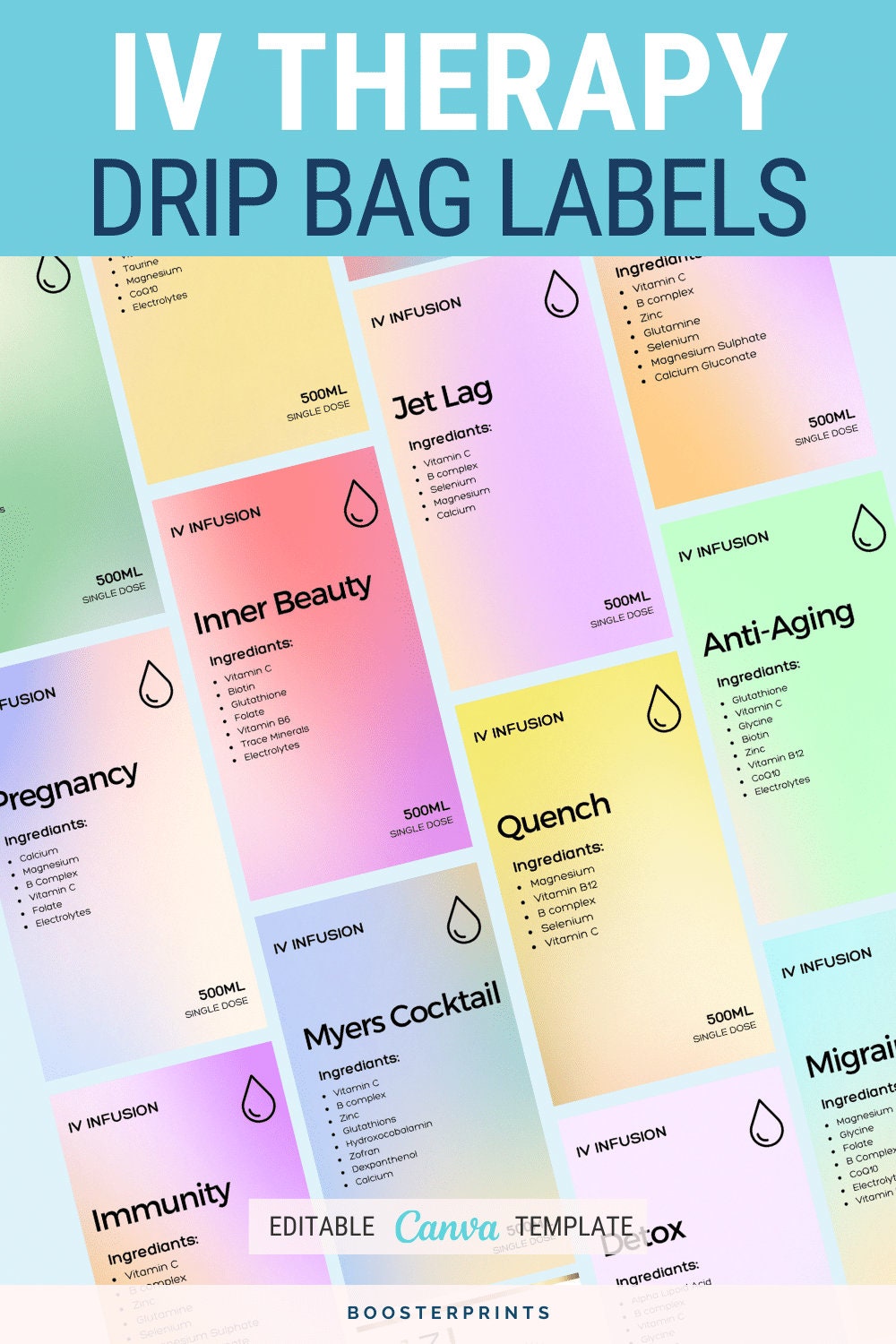 IV Label Template Drip Bag Labels Iv Therapy Template Gradient IV ...