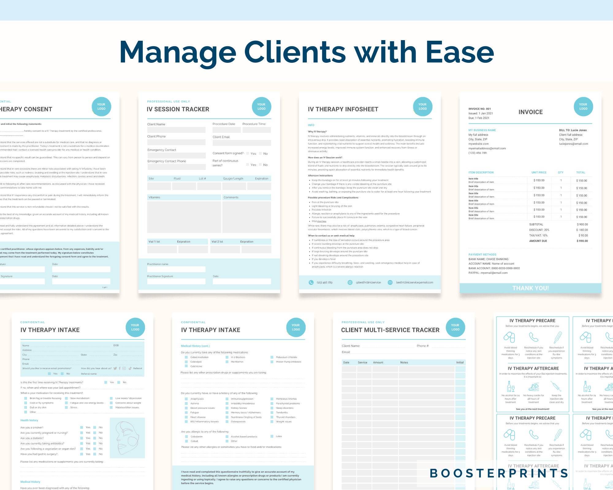 IV Therapy Forms IV Therapy Intake Form Iv Infusion Client Tracker IV ...