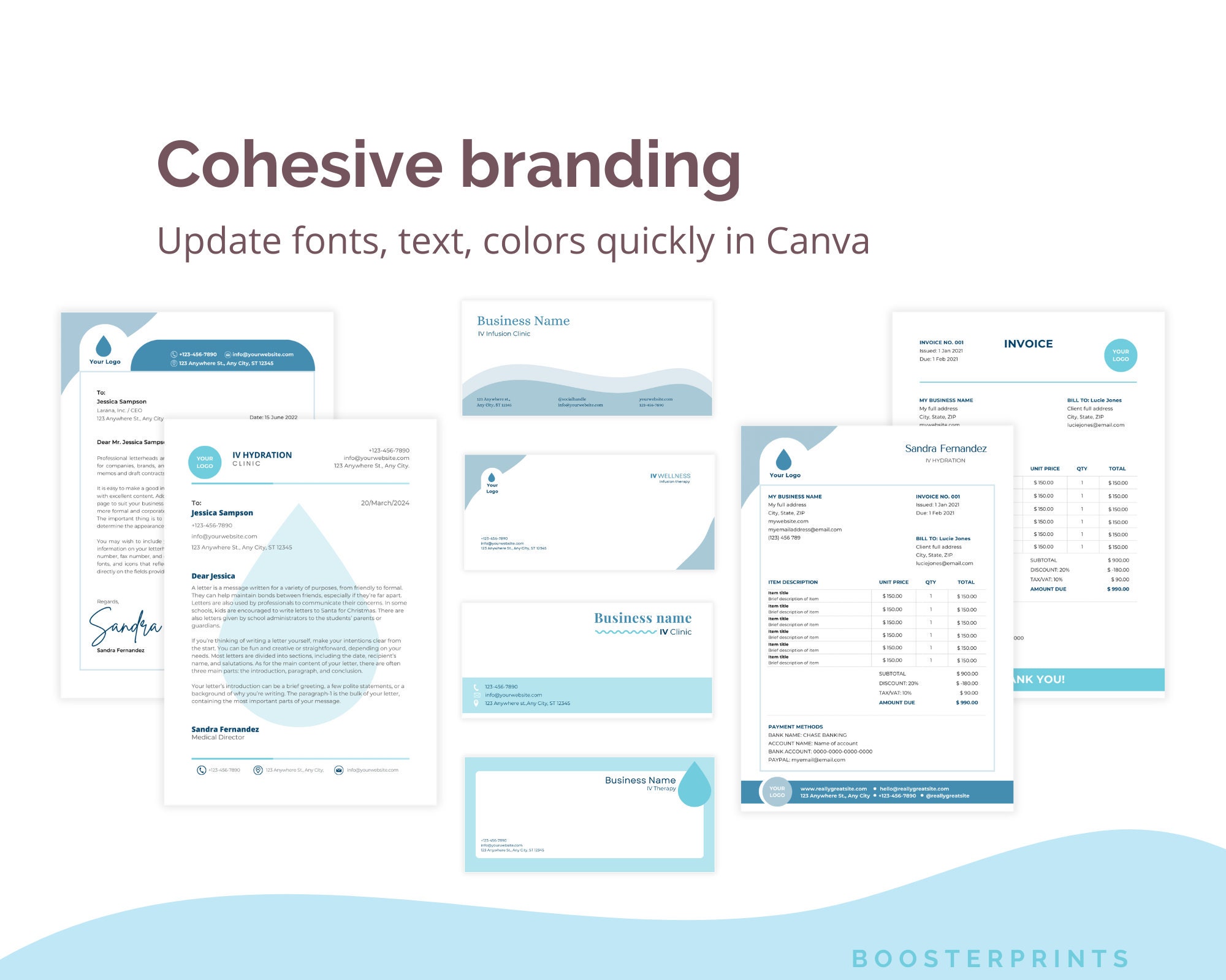 IV Therapy Canva Kit Invoice Letterhead Envelope Template Iv Infusion ...