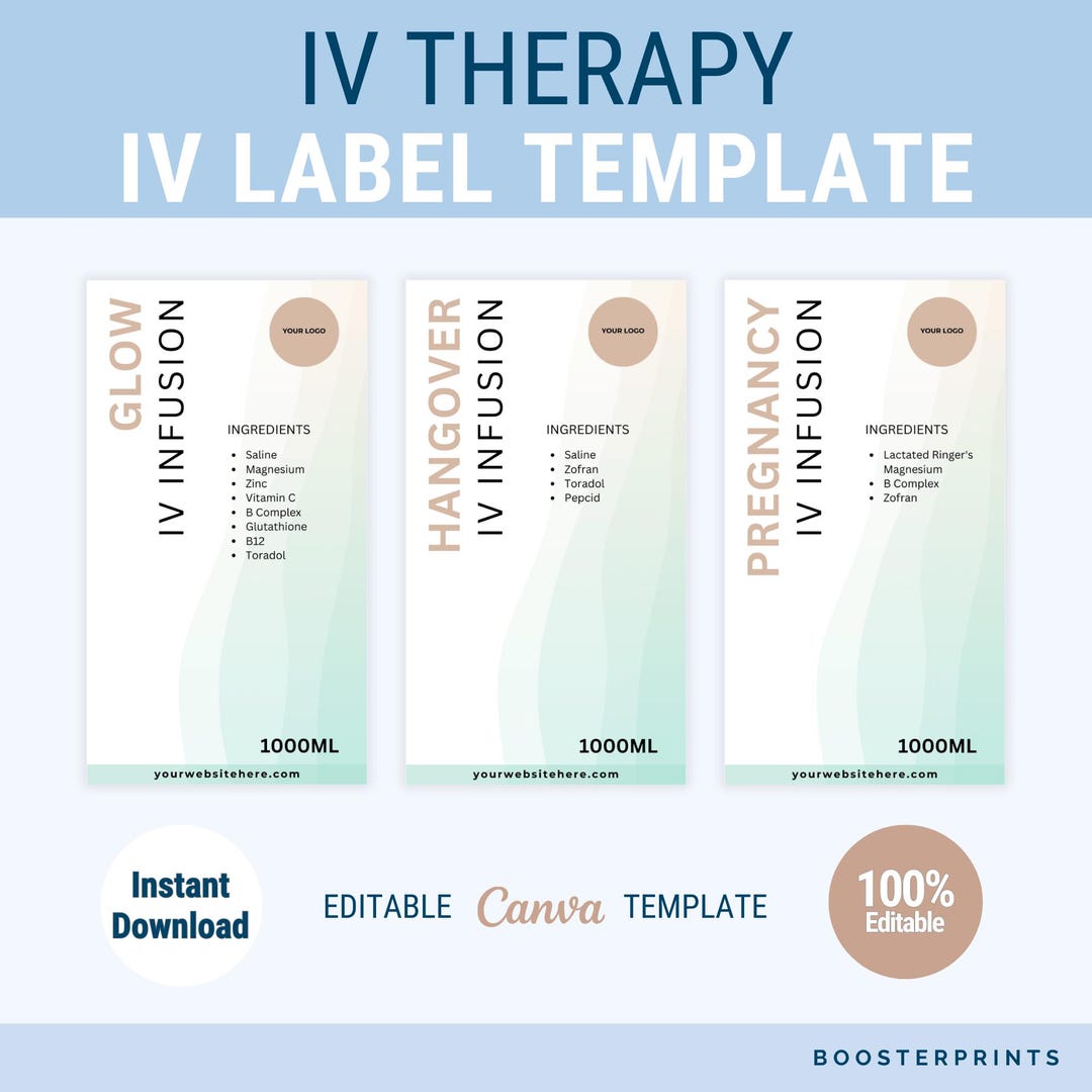 IV Wellness Bag Labels Editable IV Vitamin Therapy Templates Premium IV ...
