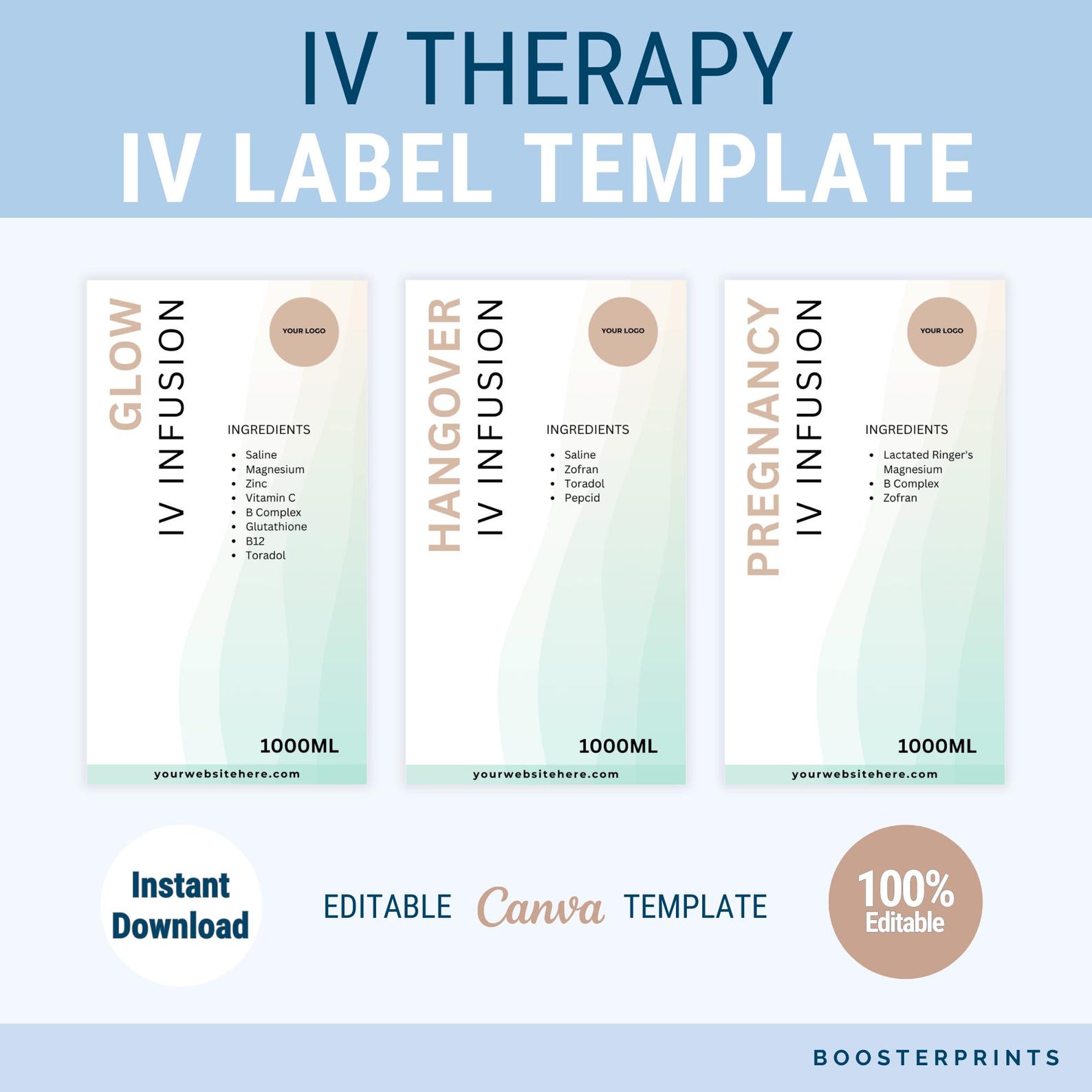 IV Wellness Bag Labels Editable IV Vitamin Therapy Templates Premium IV ...