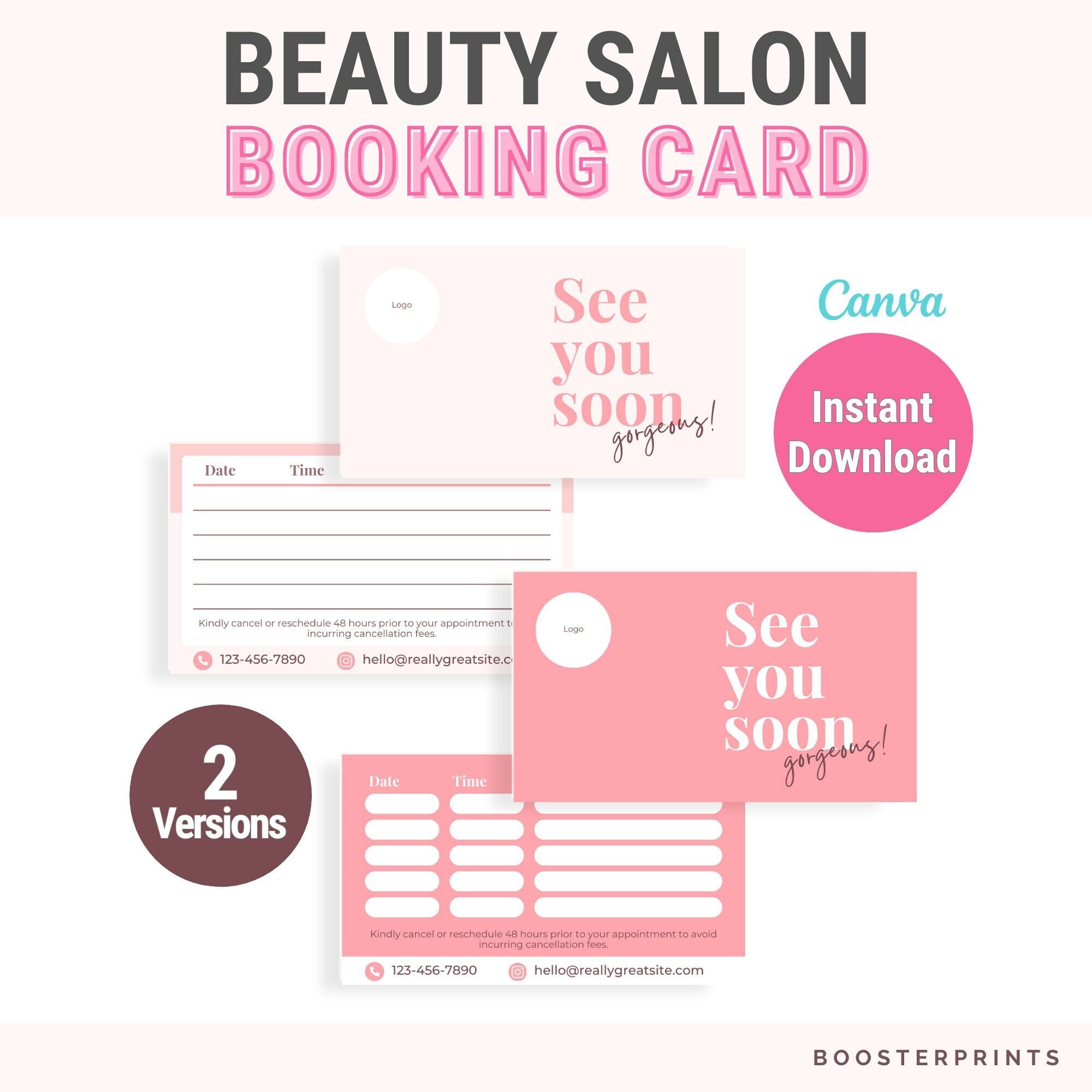 Salon Booking Card Template Salon Appointment Card Client Reminder Card ...