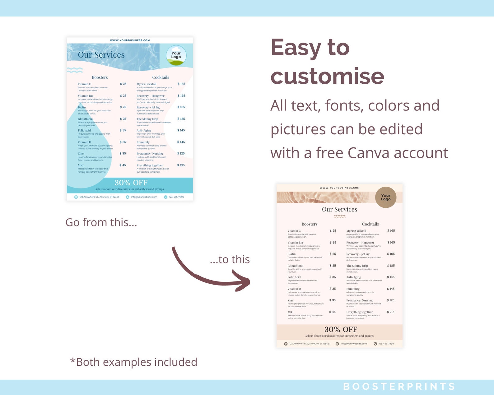 IV Hydration Pricelist Service Menu for IV Infusion Template IV Therapy ...