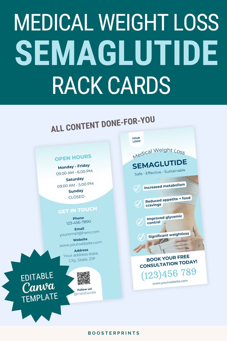 Semaglutide Weight Loss Rack Card Template: Medical Marketing Canva ...