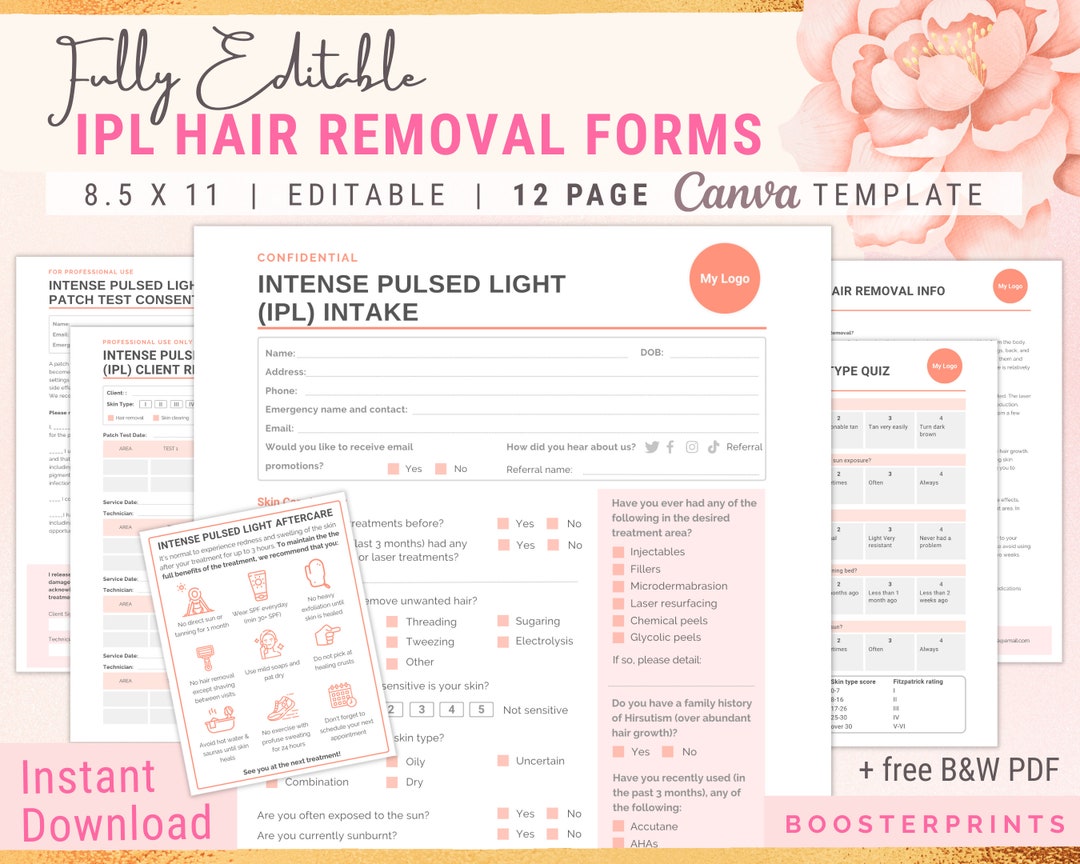 IPL Hair Removal Forms Intense Pulsed Light IPL Consent Forms IPL ...