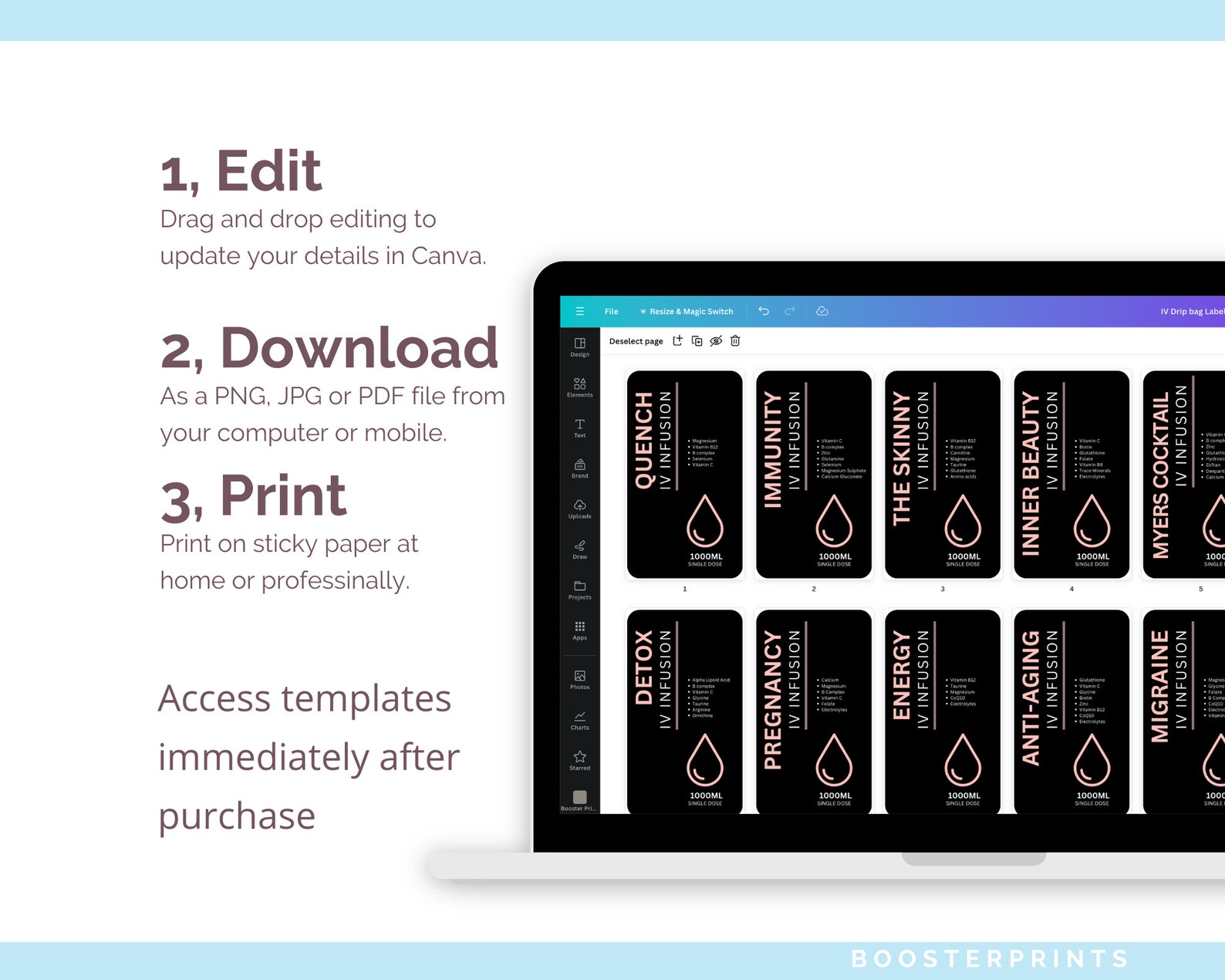 Editable IV Bag Labels IV Vitamin Therapy Bag Label IV Label Template ...