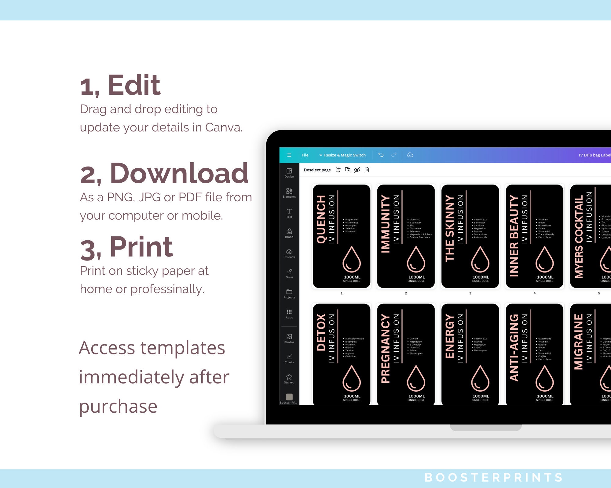Editable IV Bag Labels IV Vitamin Therapy Bag Label IV Label Template ...