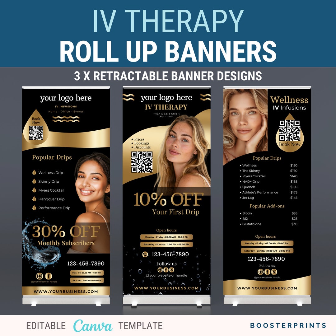 IV Therapy Marketing Event Banner IV Retractable Black Gold IV Standup ...