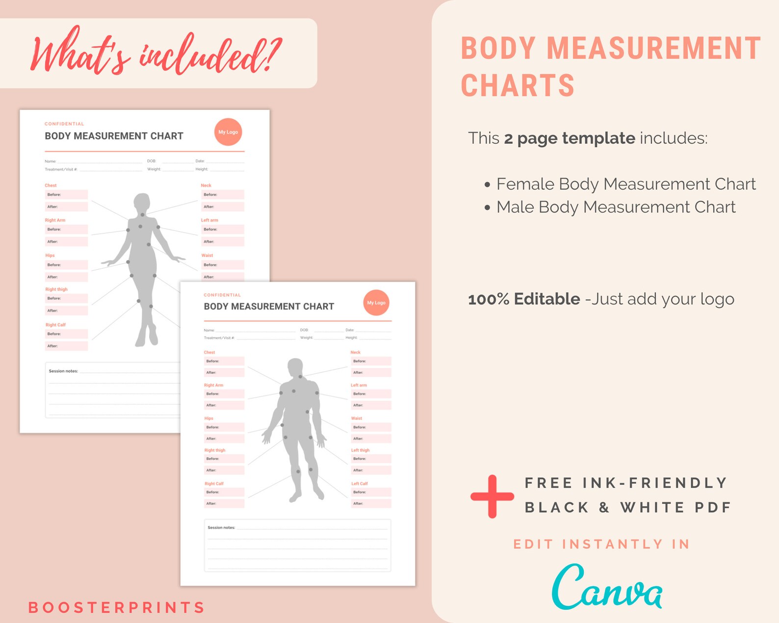 Body Measurement Charts Body Sculpting Tracker Body Contouring Inch ...