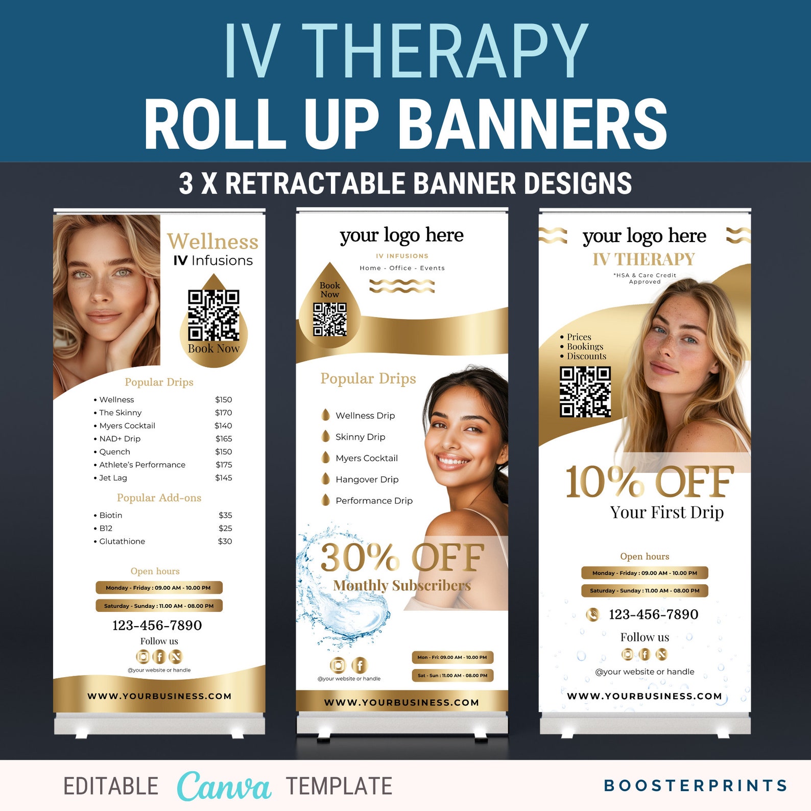 IV Therapy Marketing Gold Event Banner IV Retractable Black Gold IV ...