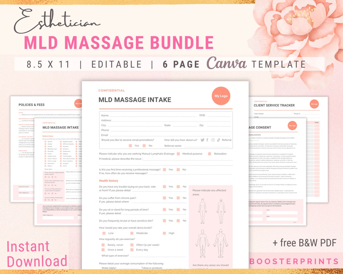 Lympatic Drainage Massage Consent Forms MLD Intake Form Lymph - Etsy