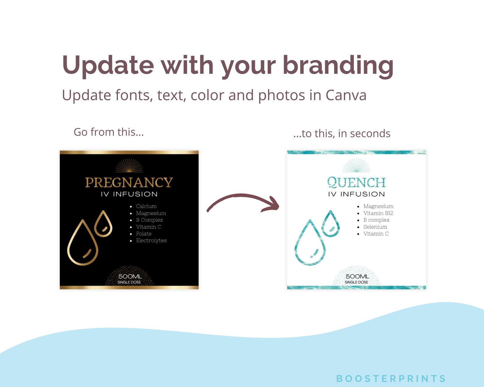 IV Hydration Labels Editable IV Vitamin Therapy Bag Label Black Gold IV ...