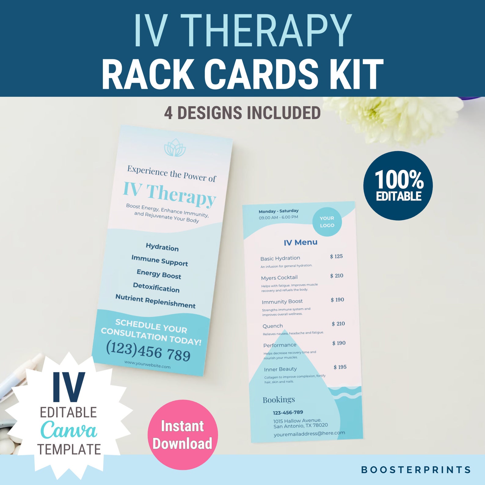 IV Therapy Canva Rack Card Kit Iv Therapy Brochures IV Infusion Flyer ...
