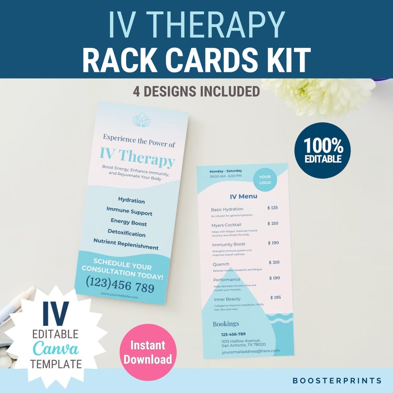 IV Therapy Canva Rack Card Kit Iv Therapy Brochures IV Infusion Flyer ...