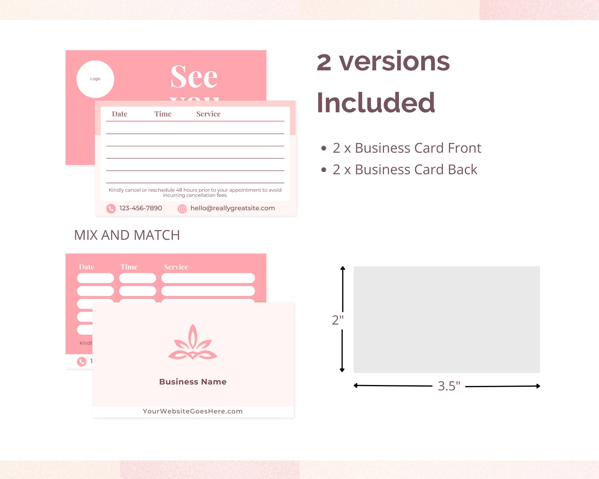 Salon Booking Card Template Salon Appointment Card Client Reminder Card ...