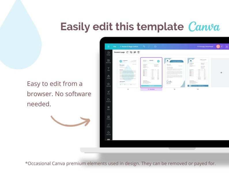 IV Therapy Canva Kit Invoice Letterhead Envelope Template Iv Infusion ...