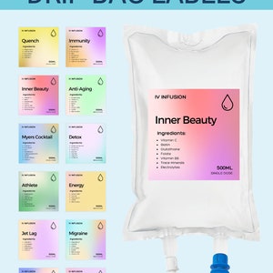 IV Bag Labels Modern IV Vitamin Therapy Bag Label Gradient IV Label ...