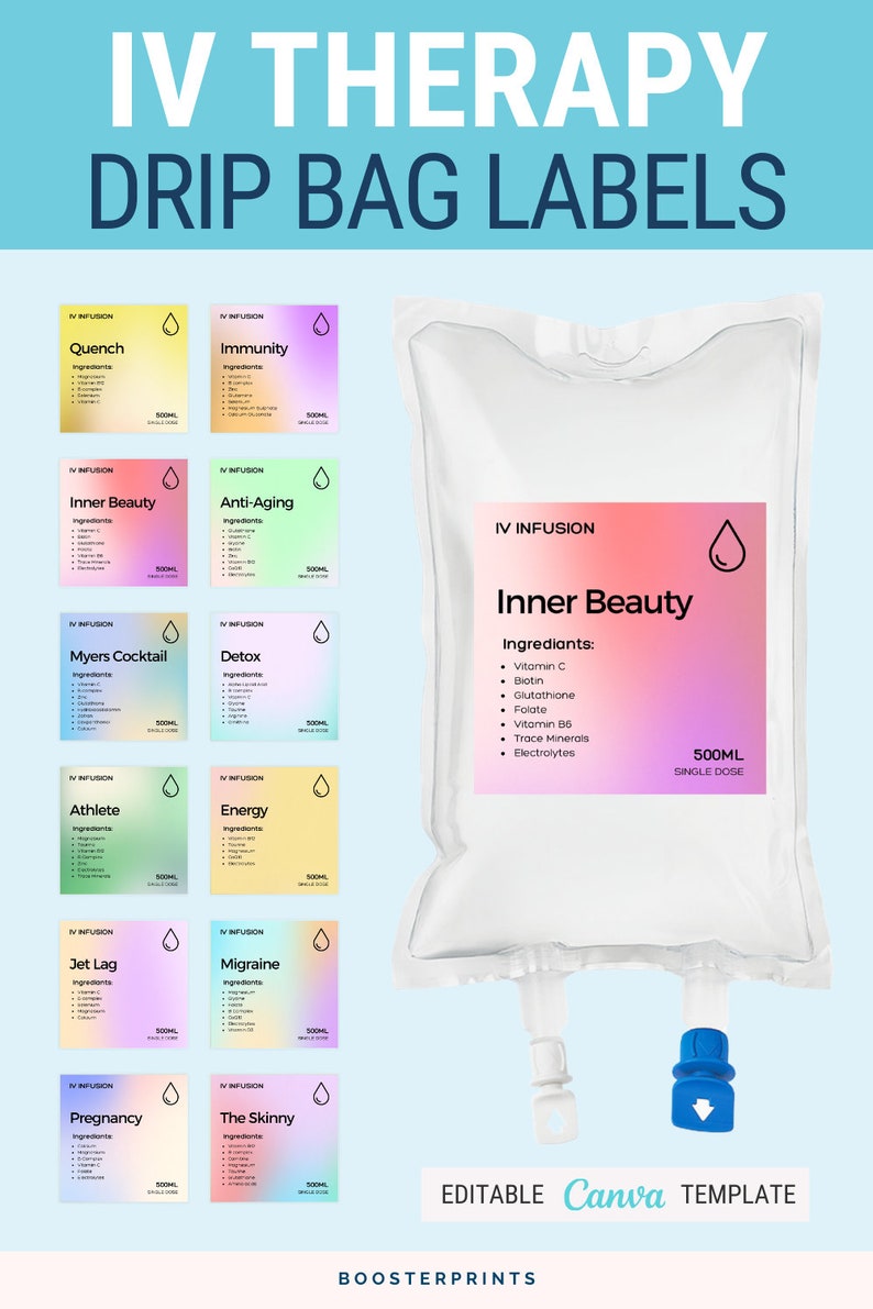 IV Bag Labels Modern IV Vitamin Therapy Bag Label Gradient IV Label ...