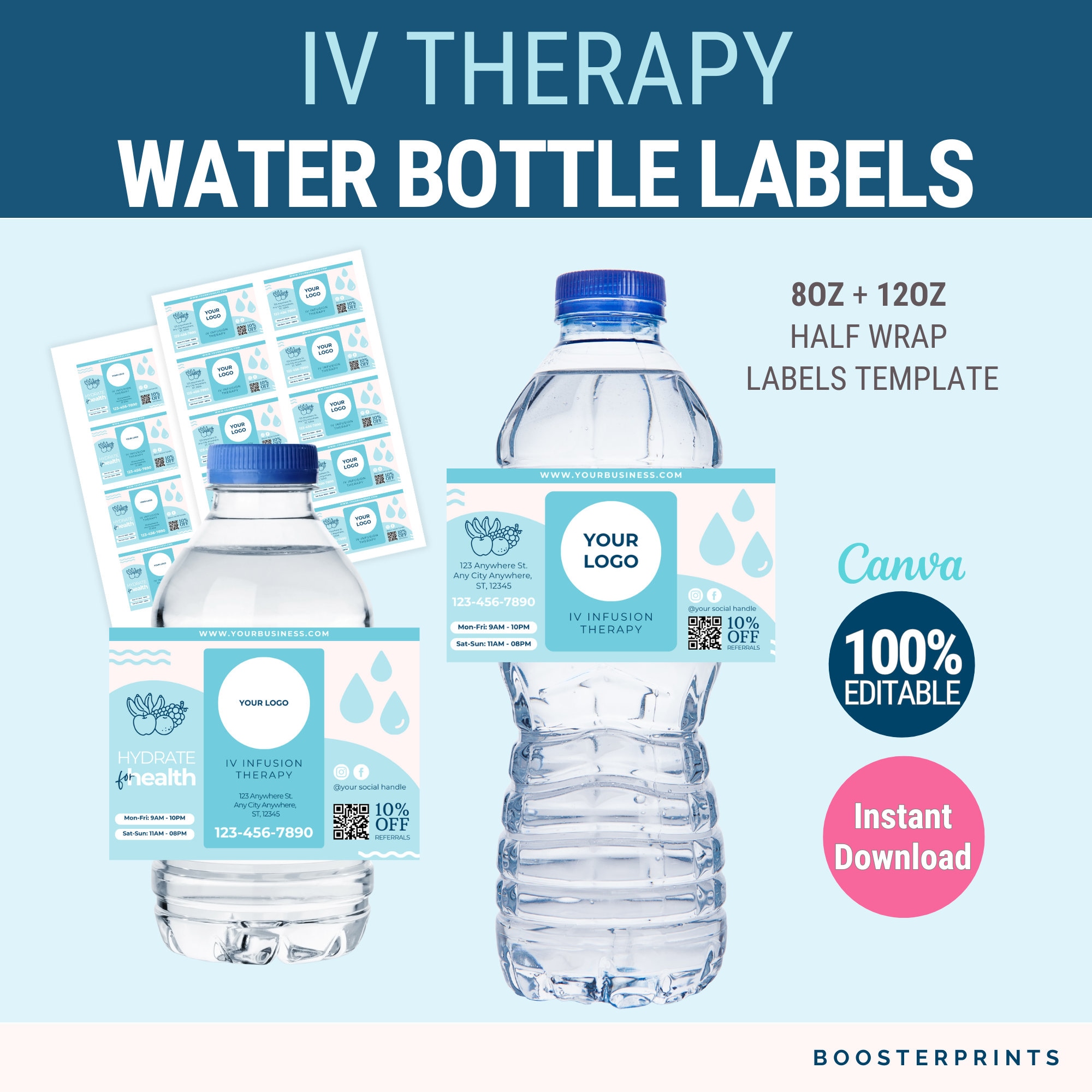 IV Labels Templates Therapy IV Vitamin Therapy Water Bottle Label IV ...