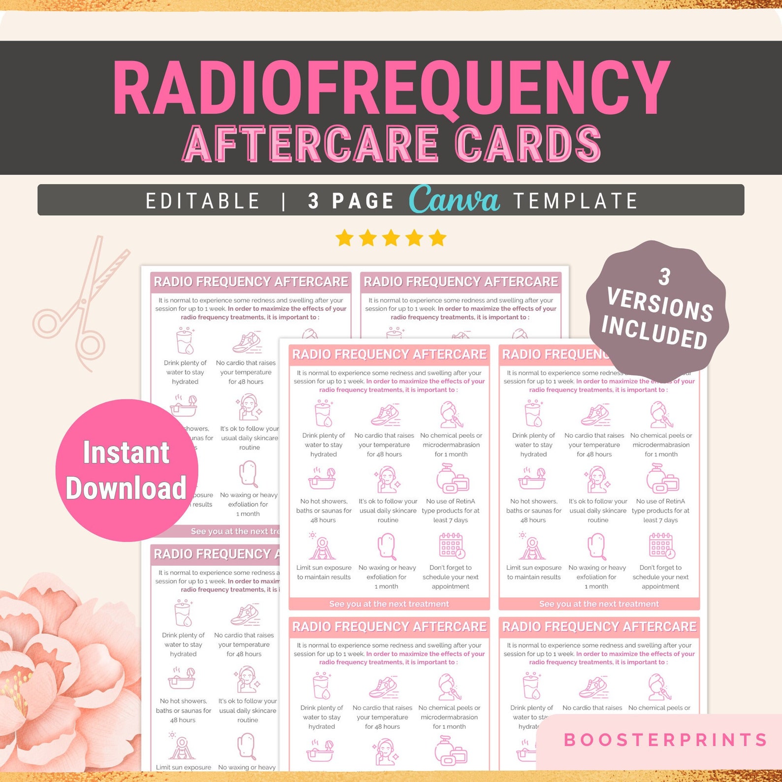 Radio Frequency Aftercare Card Template RF Therapy Aftercare Editable ...