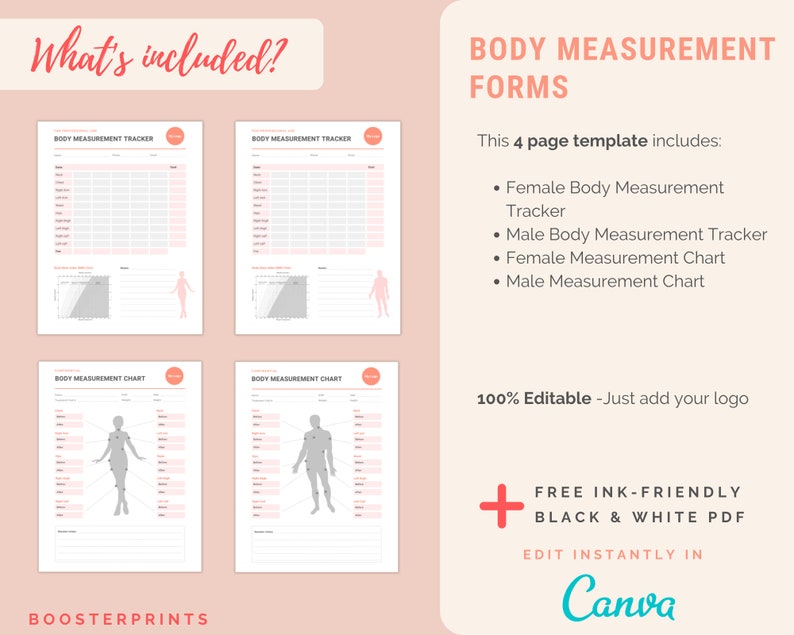 Body Measurement Forms Client Measurement Tracking Cavitation Body ...