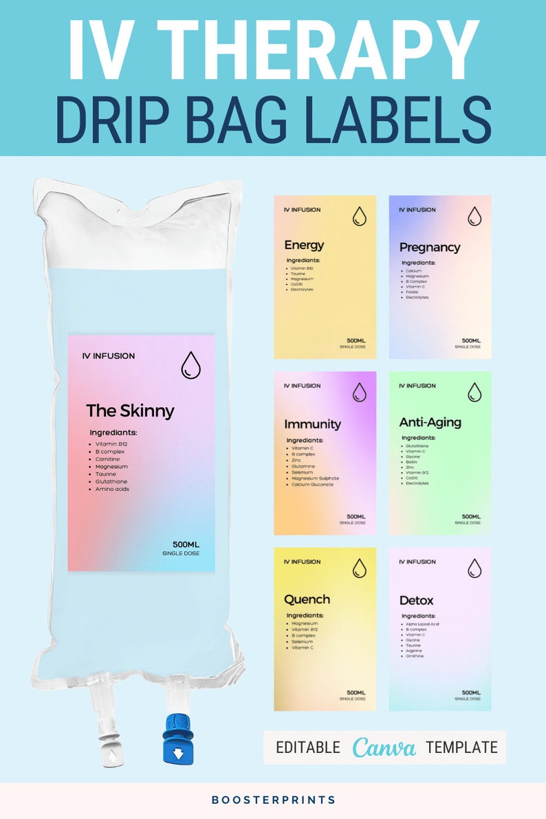 IV Drip Bag Label Template Iv Therapy Template Gradient IV Vitamin ...