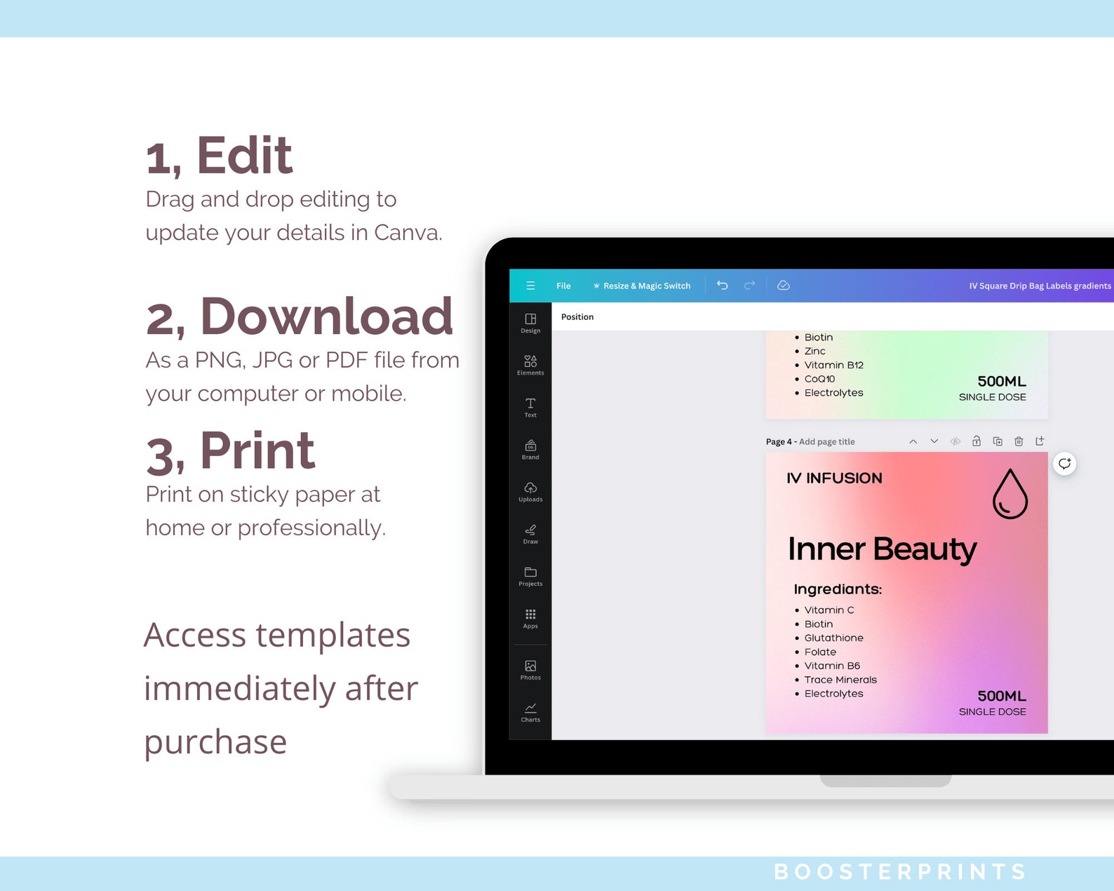 IV Infusion Bag Labels Modern IV Vitamin Therapy Bag Label Gradient IV ...