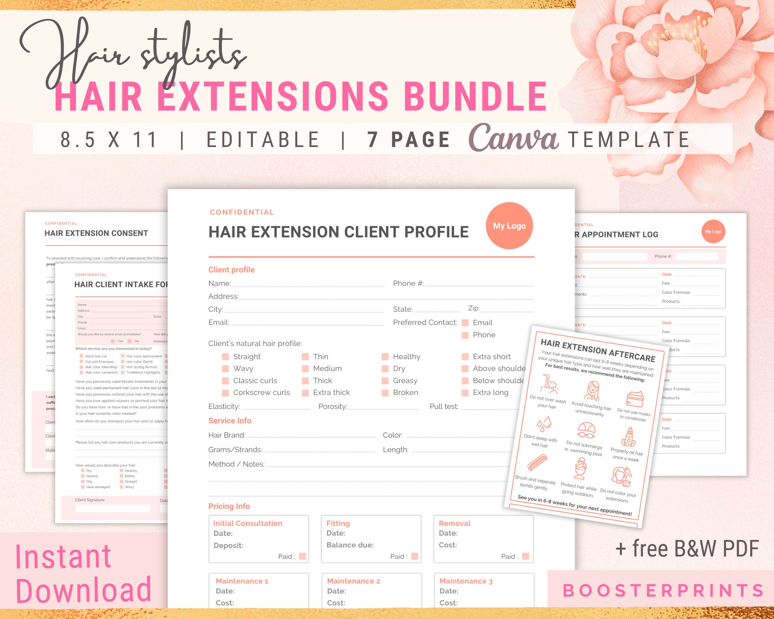 Hair Extension Forms Intake Client Consent Client Profile Aftercare ...