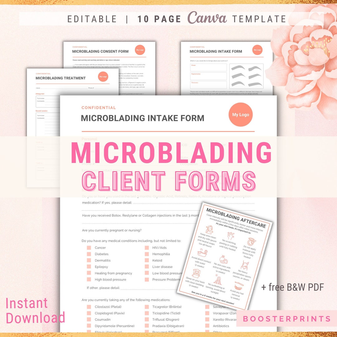 Microblading Forms Client Consent Intake Treatment Aftercare Card Pmu ...