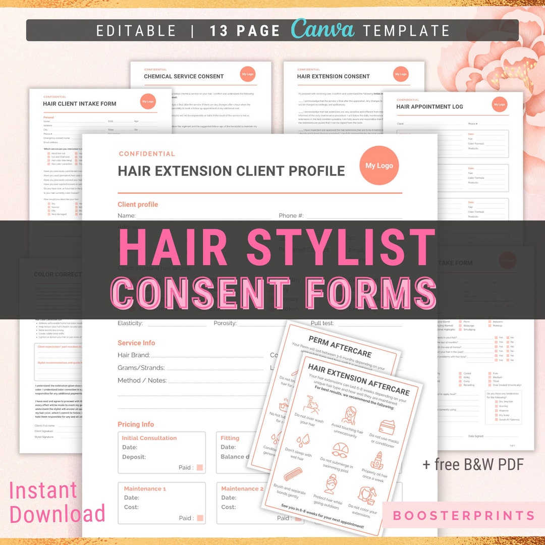 Hair Extension Forms Hair Stylist Templates Hair Intake Hair Contract ...
