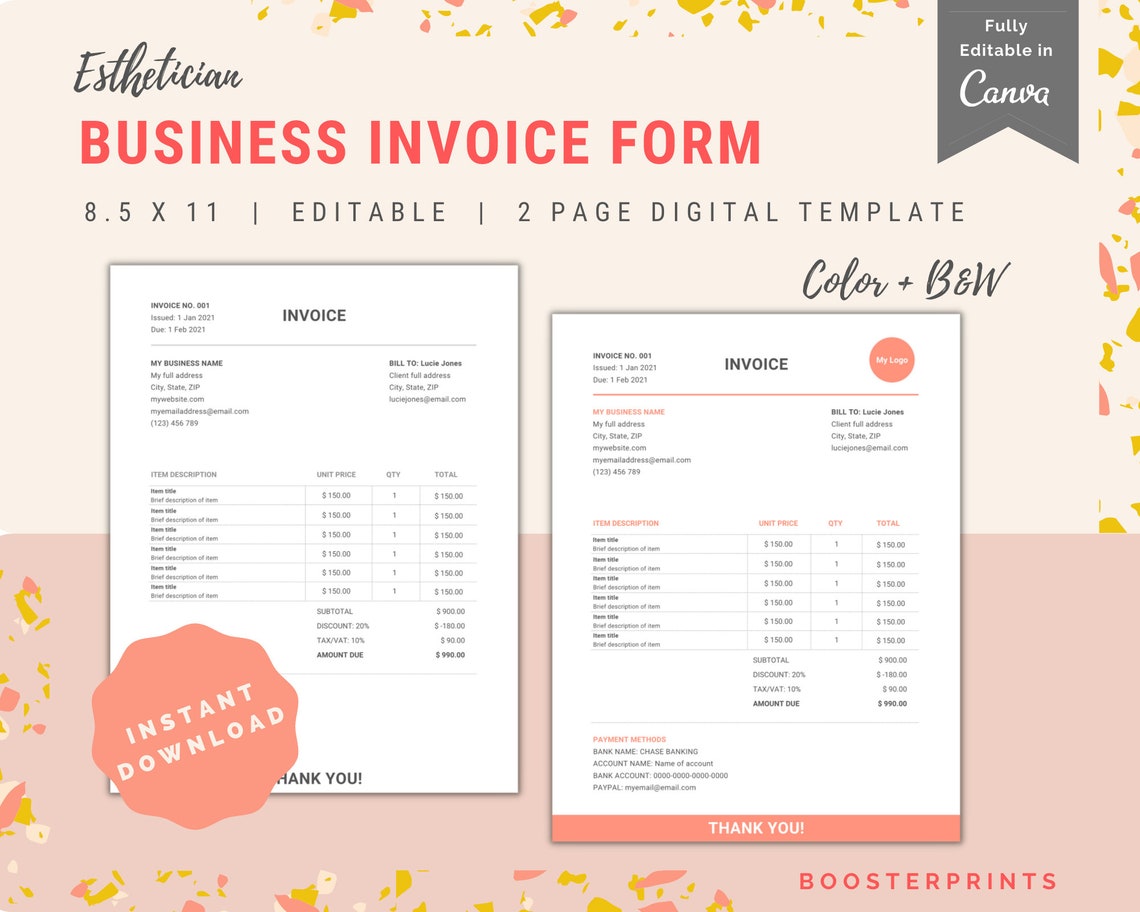 Invoice Template Esthetician Business Invoice Editable Template Salon ...