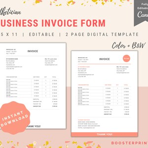 Invoice Template Esthetician Business Invoice Editable Template Salon ...