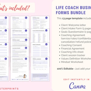 Coaching Contract Template Coach Client Intake Coach Agreement Form Life Coach Payment Contract ...