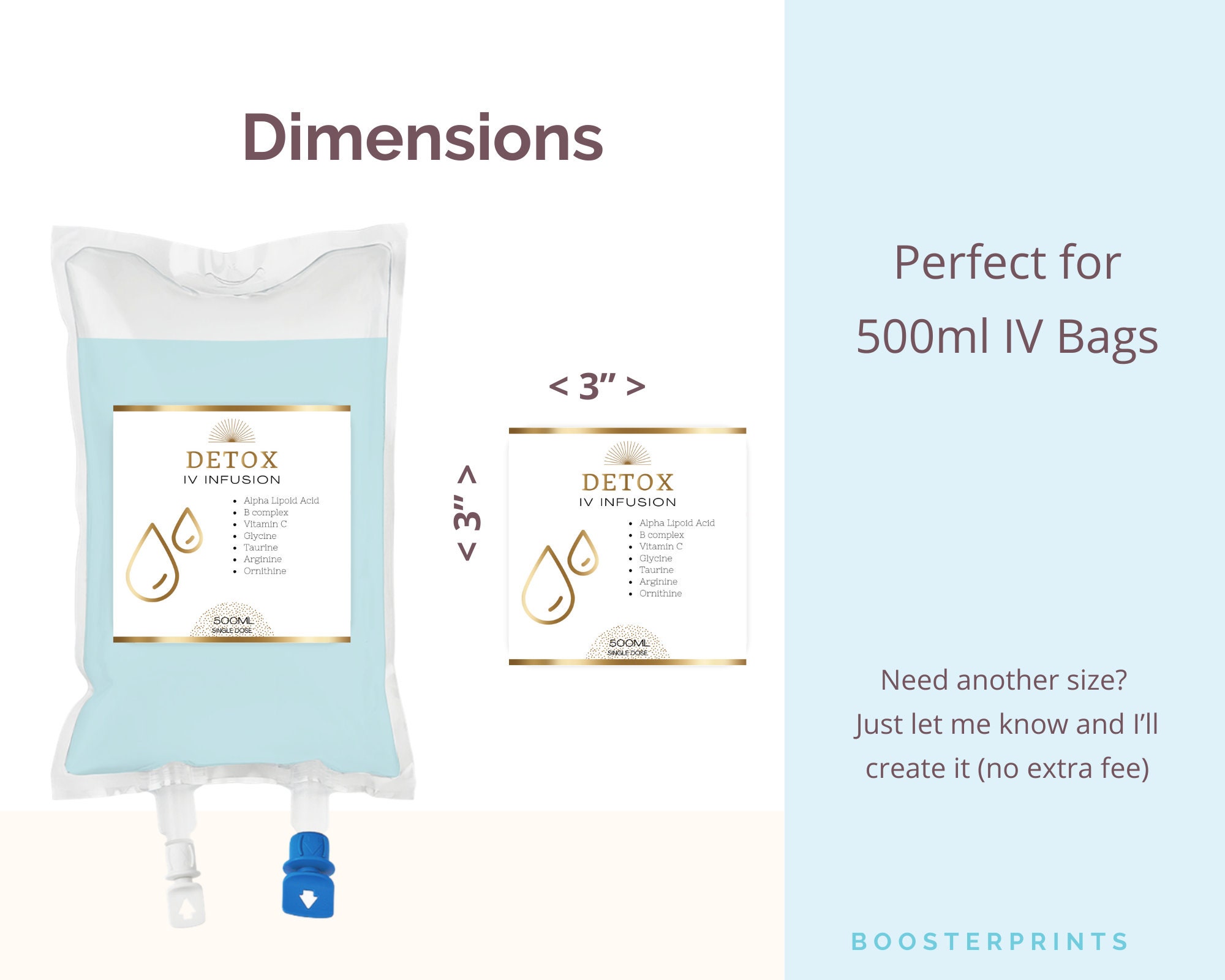 IV Bag Labels Editable IV Vitamin Therapy Bag Label Black Gold IV Label ...