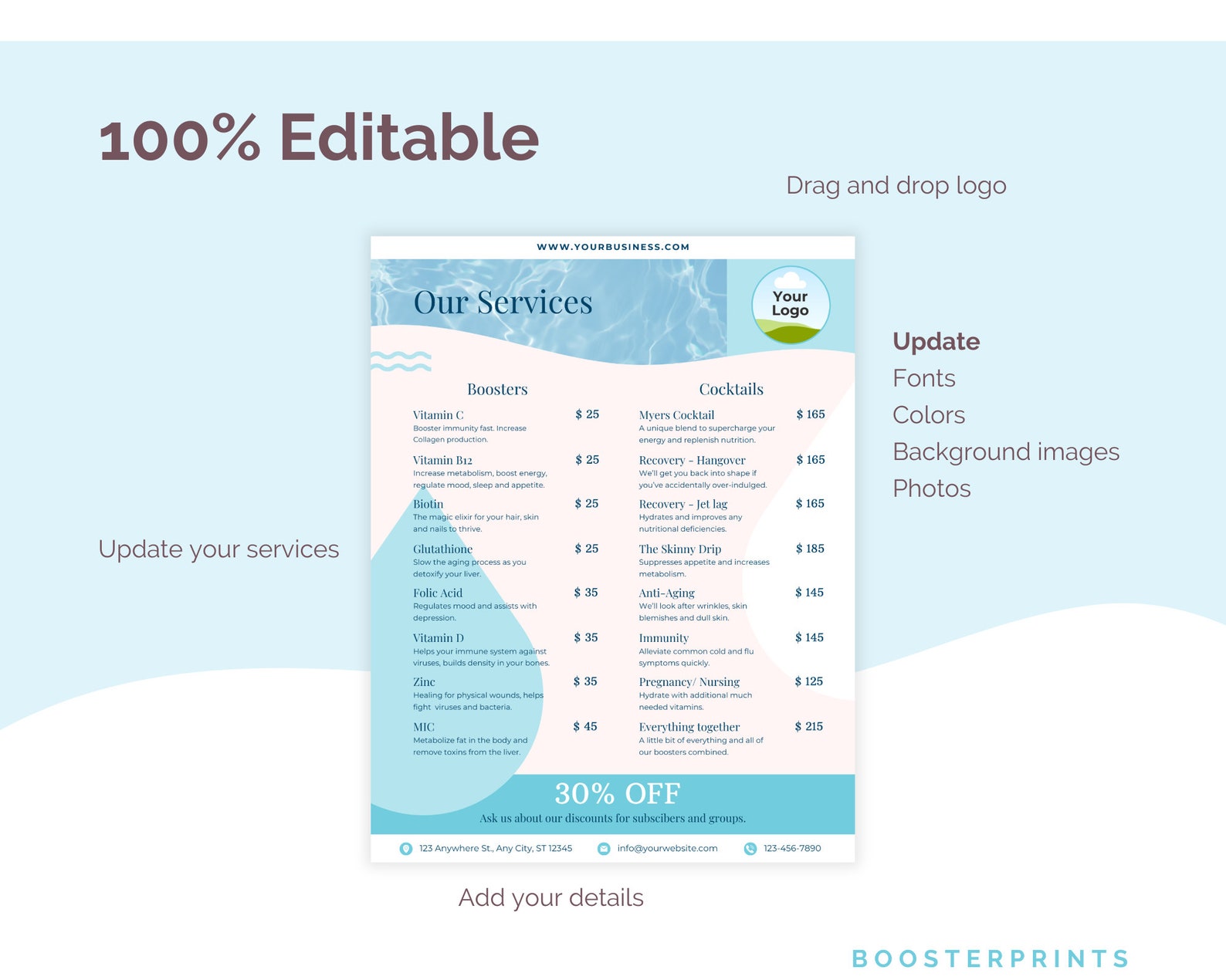 IV Hydration Pricelist Service Menu for IV Infusion Template IV Therapy ...