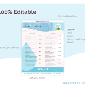 IV Hydration Pricelist Service Menu for IV Infusion Template IV Therapy ...