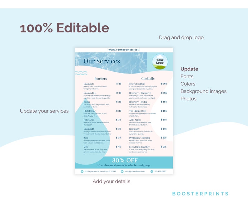 IV Hydration Pricelist Service Menu for IV Infusion Template IV Therapy ...