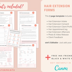 Hair Extension Forms Intake Client Consent Client Profile Aftercare ...