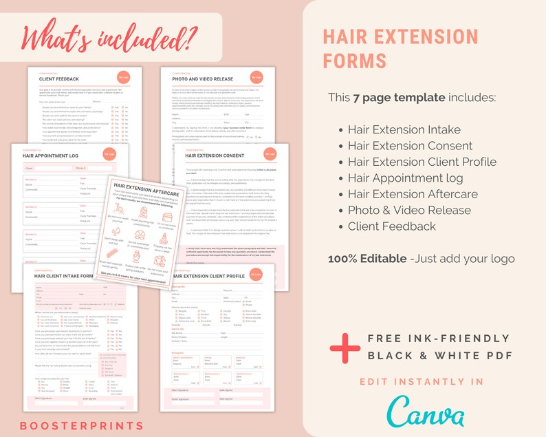 Hair Extension Forms Intake Client Consent Client Profile Aftercare ...