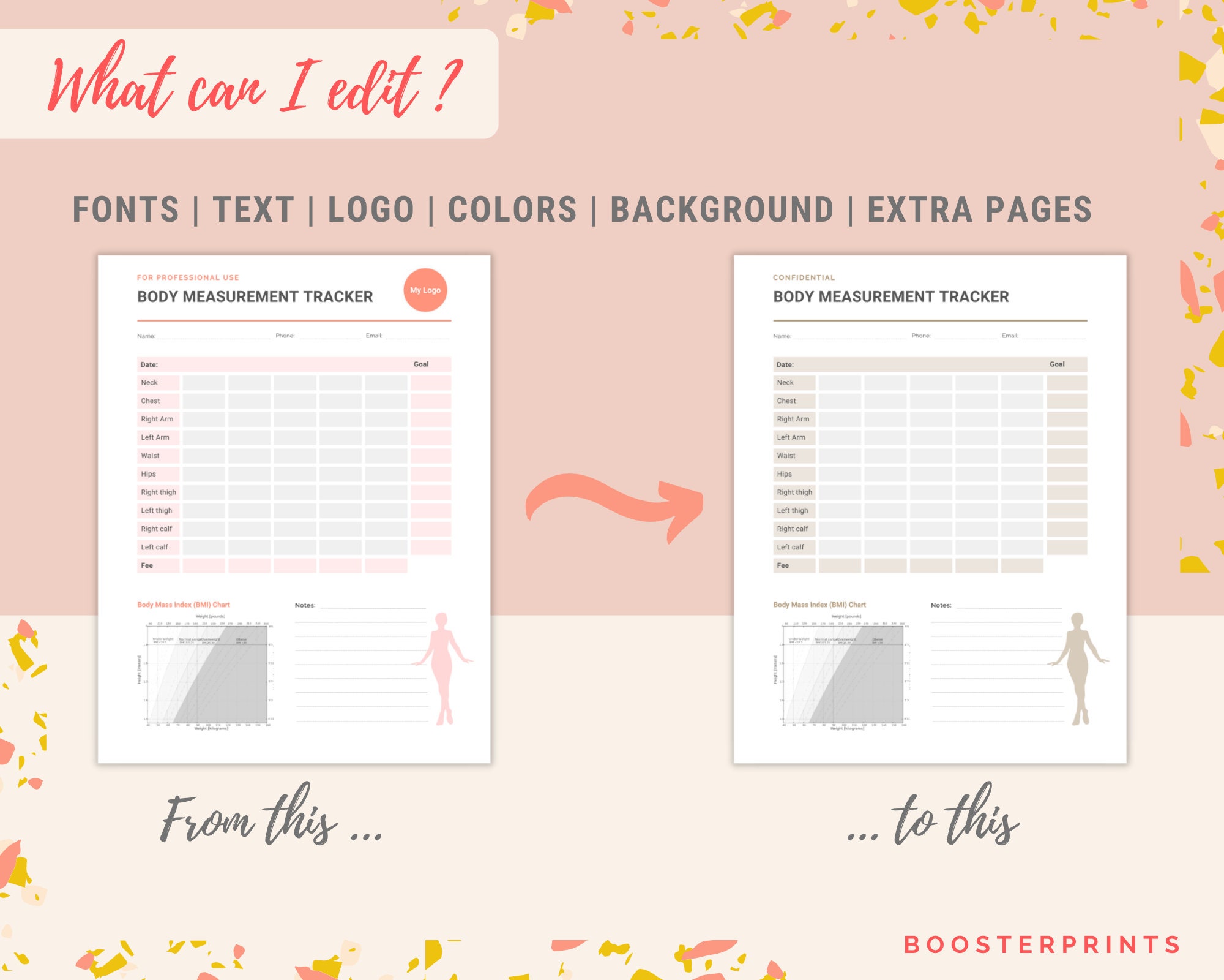 Body Measurement Forms Client Measurement Tracking Cavitation Body ...