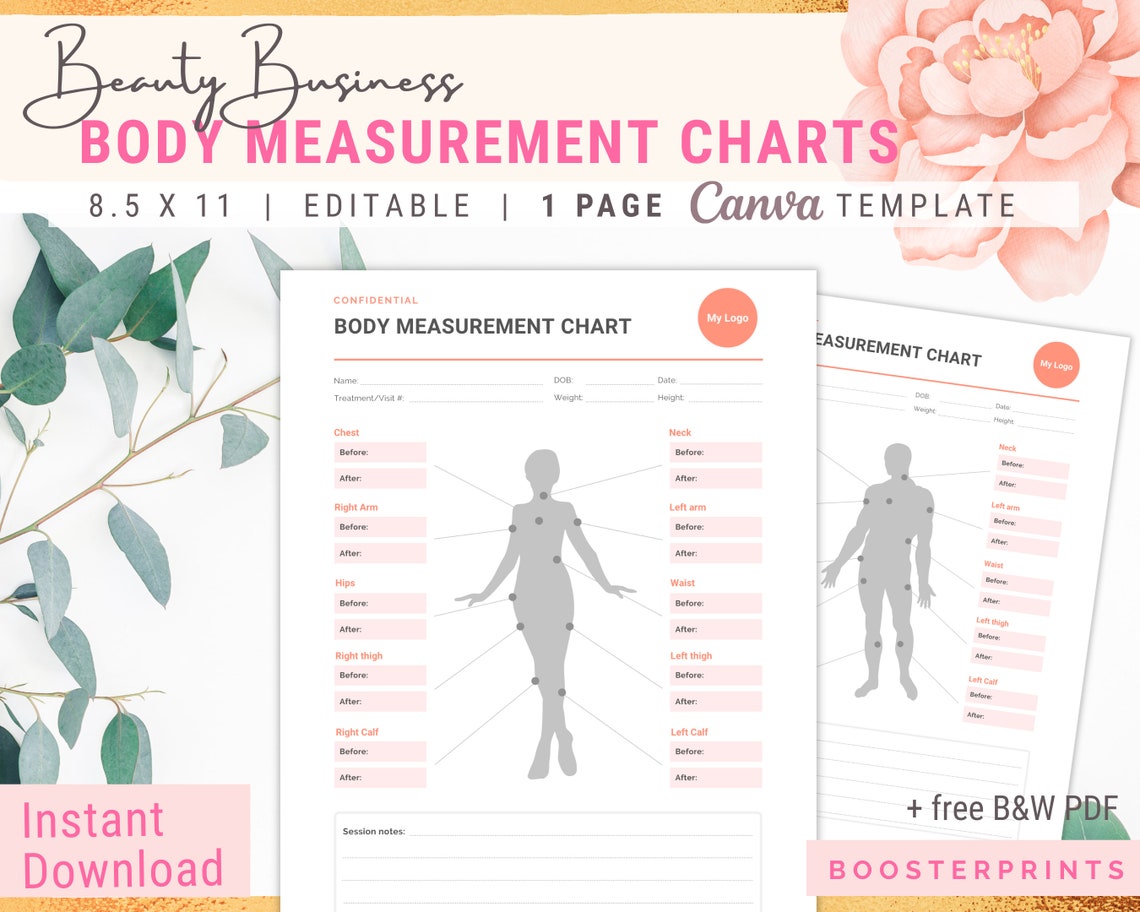 Body Measurement Charts Body Sculpting Tracker Body Contouring Inch ...