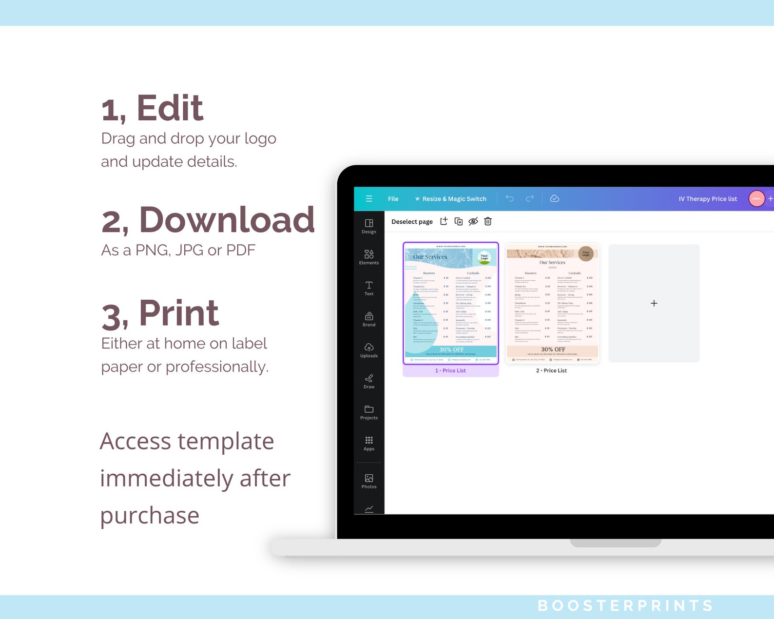 IV Hydration Pricelist Service Menu for IV Infusion Template IV Therapy ...
