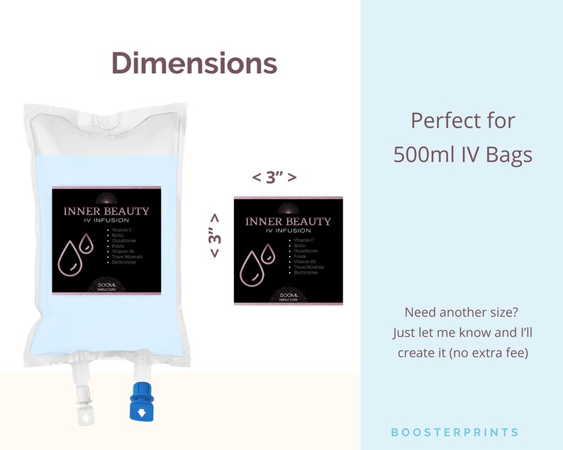 IV Bag Labels Editable IV Vitamin Therapy Bag Label Black Pink IV Label ...