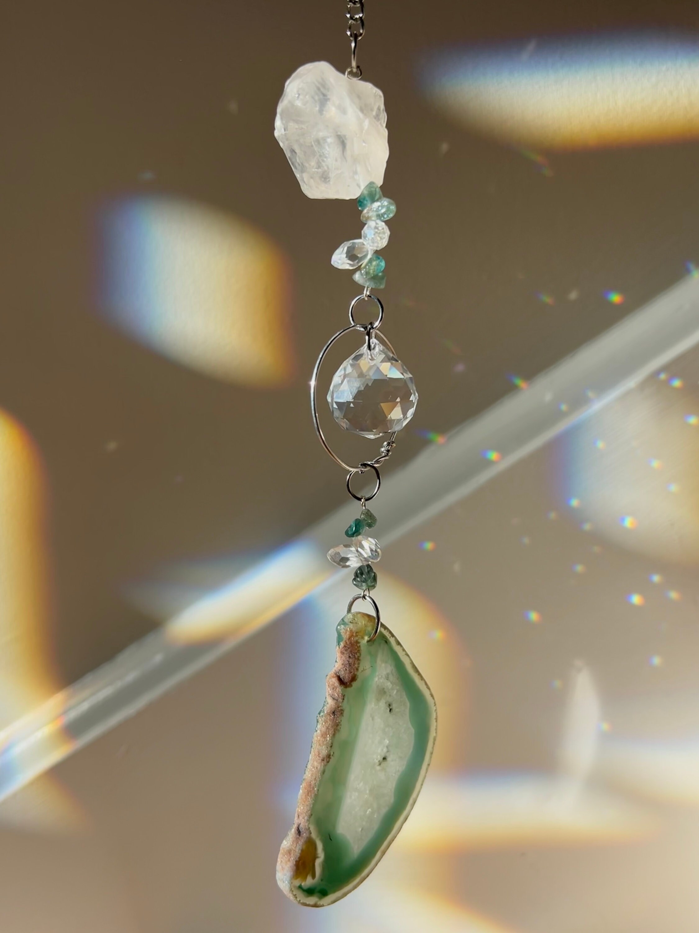 Agate Slice Geode Sun Catcher, Rainbow Maker, Hanging Crystal Window ...
