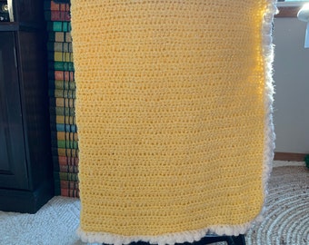 Pink and Yellow Baby Blanket. Crochet Baby Blanket. Handmade Pink White ...