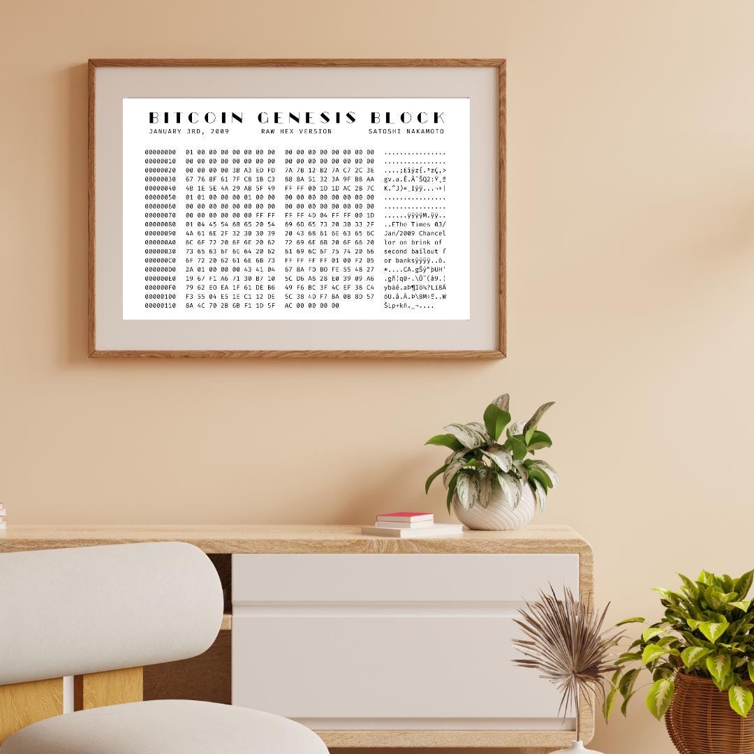 Bitcoin Genesis Block Hex Code Art: Crypto Enthusiast Gift (digital ...