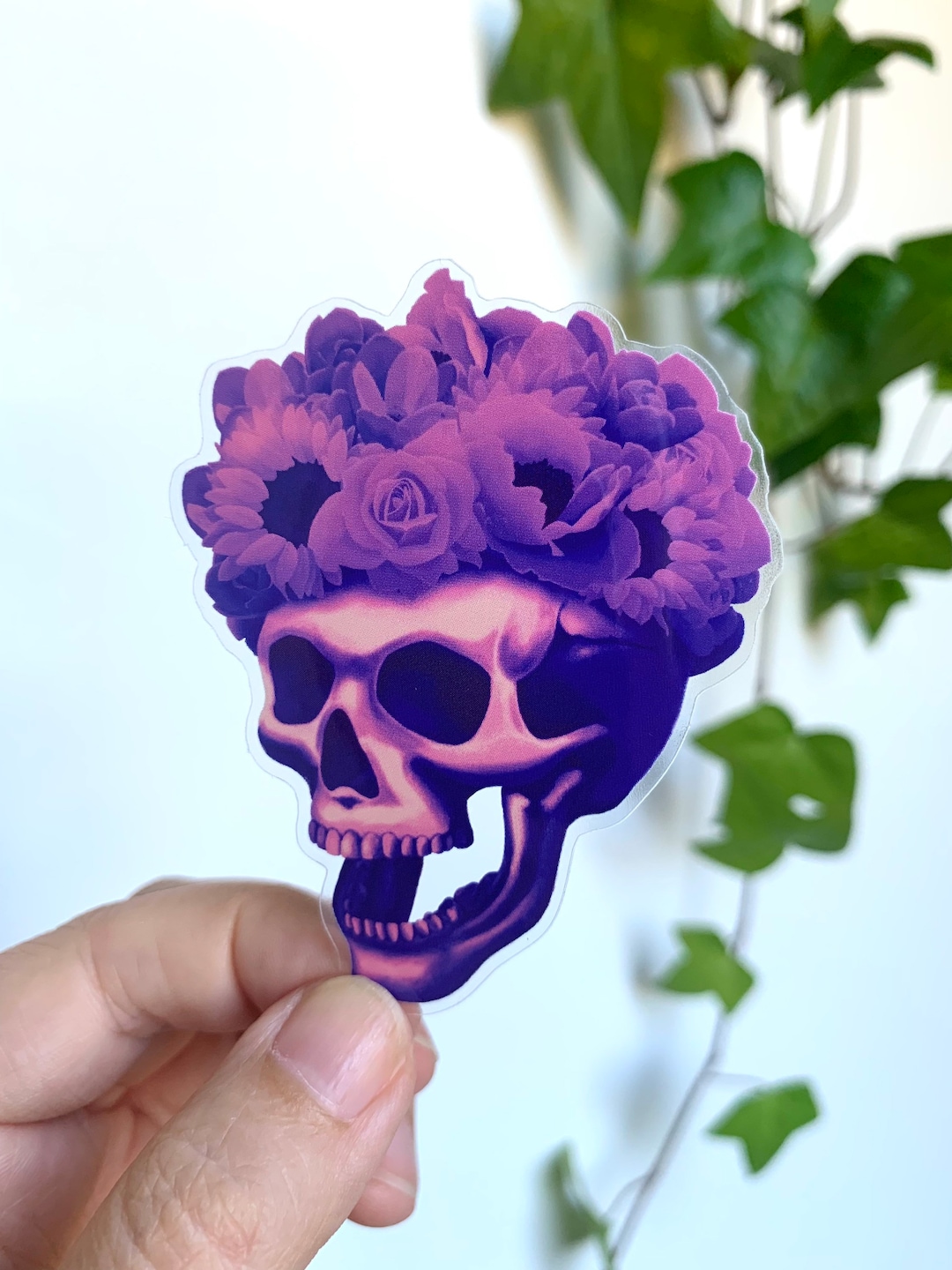Purple Floral Skull Sticker // Clear, Glossy, Vinyl, Waterproof ...