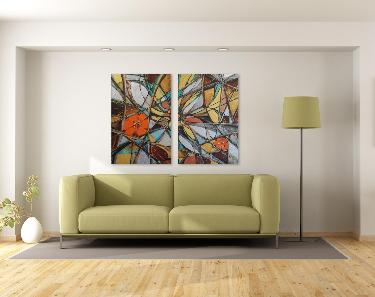 Modular Abstract Diptych, Modern Framed Canvas Prints for Living Room ...