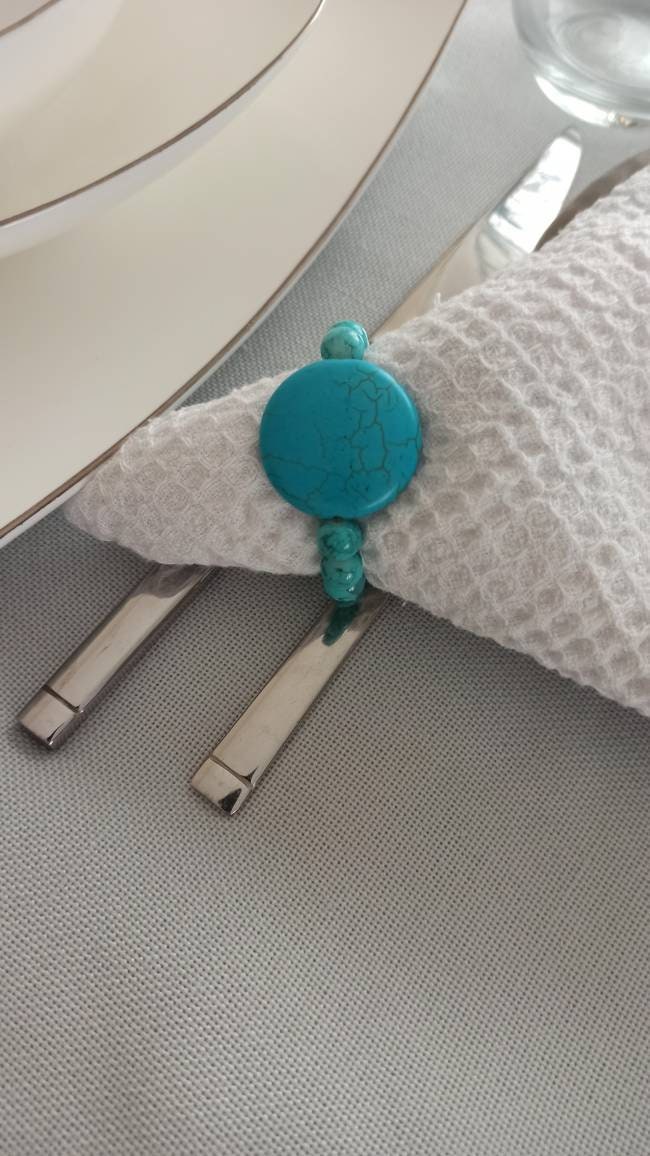 4 Pack Turquoise Gemstone Napkin Rings, Nautical Table, Natural ...